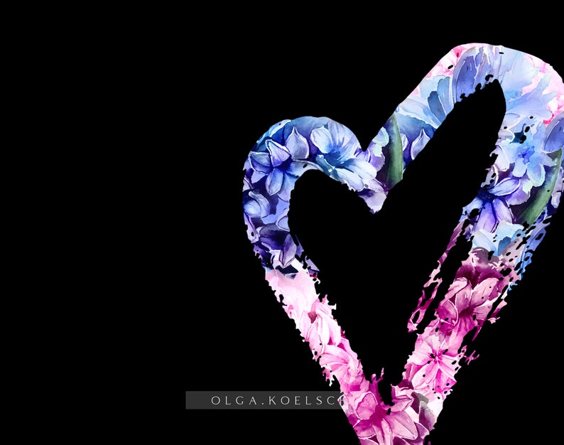 Watercolor Floral Mother's Day Clipart, Hand-painted Hearts for Card ...