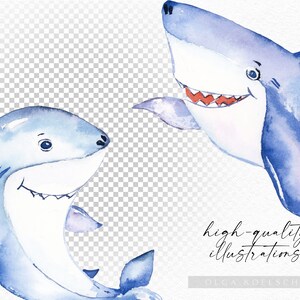 Watercolor Baby Shark Clipart, Shark Birthday Diy, Watercolor Nautical ...