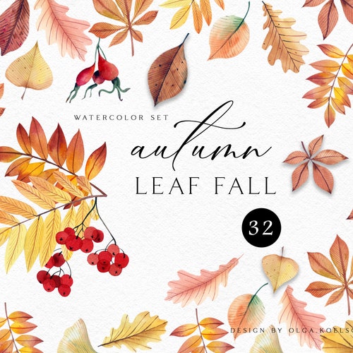Watercolor Autumn Leaves Clipart Fall Clipart Autumn - Etsy