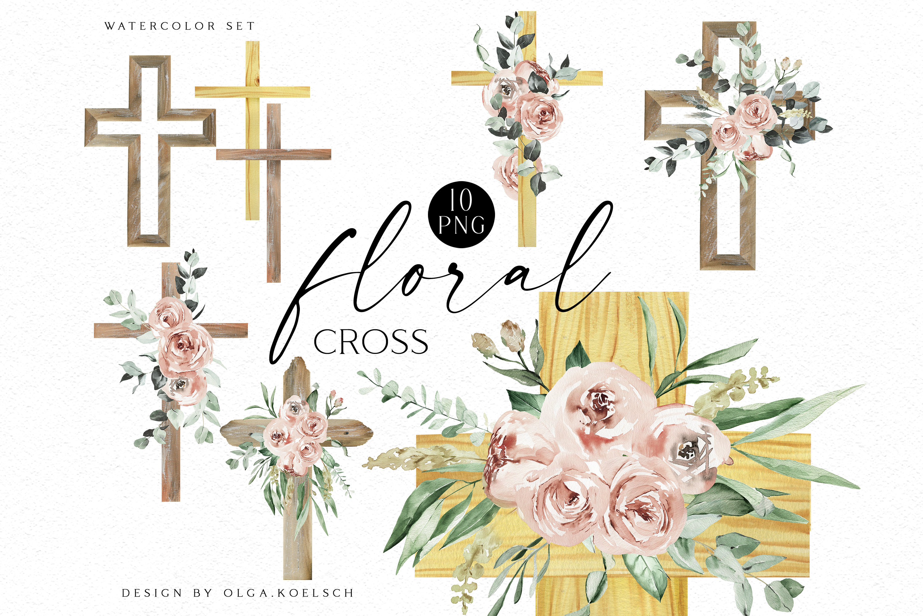 Watercolor Floral Cross Clipart Religious Easter Clipart - Etsy