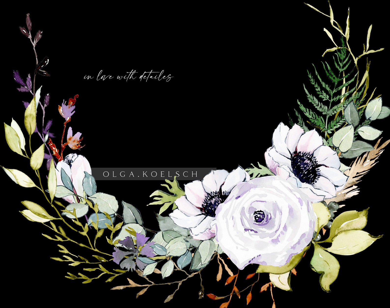 Watercolor Floral Clipart, Boho White Flowers and Greenery Bouquets ...
