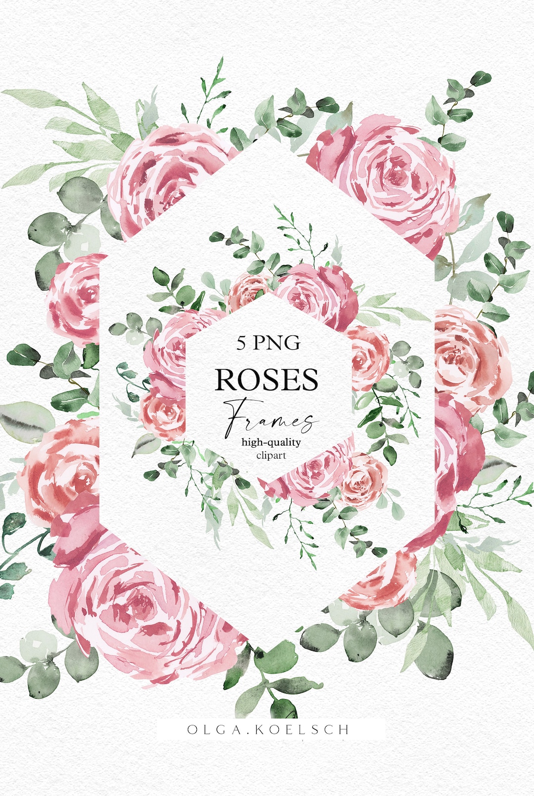 Boho Roses Frames Clipart, Dusty Pink Floral Borders Png, Dusty Roses ...