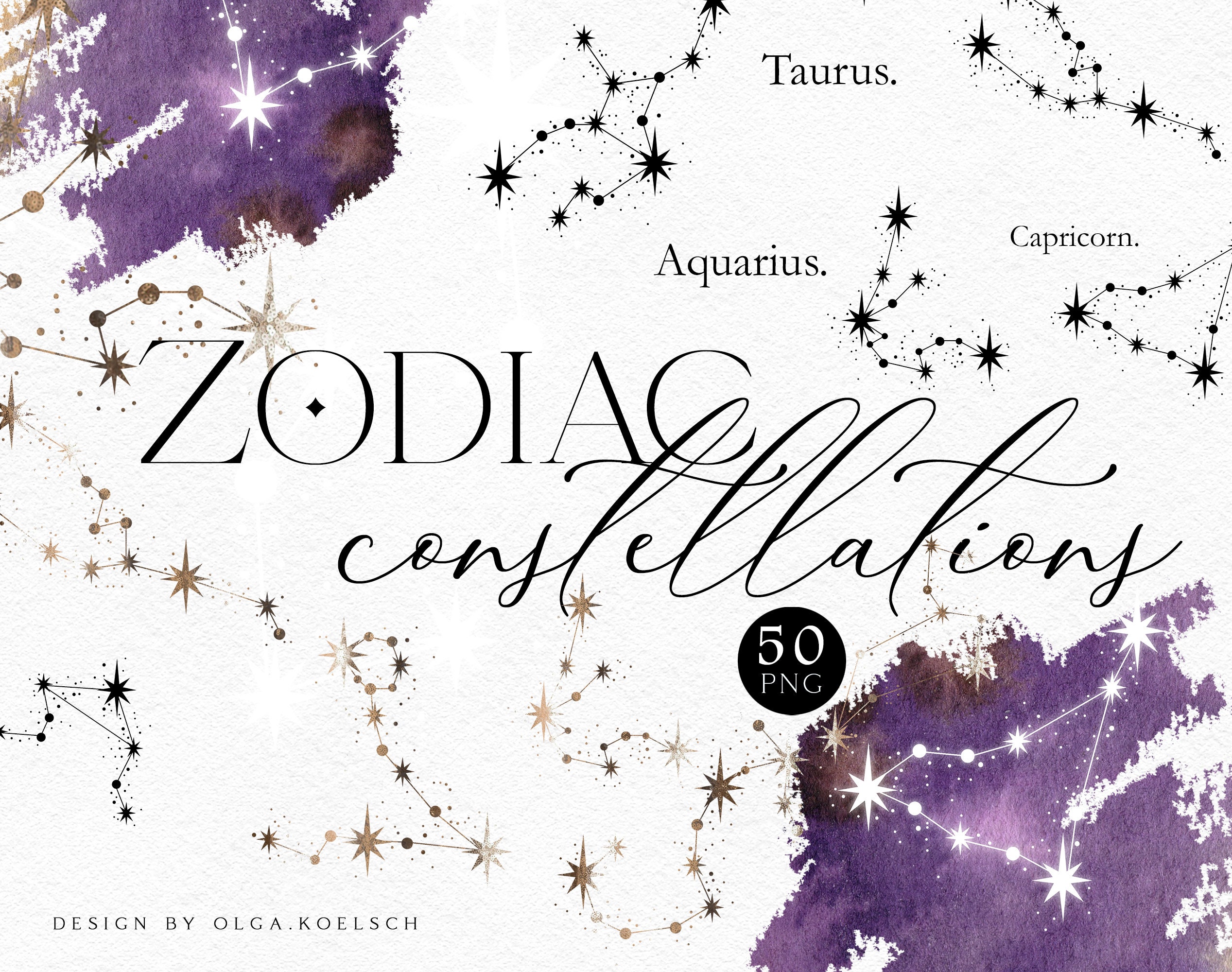 Zodiac Constellation Clipart Celestial Clip Art Zodiac - Etsy