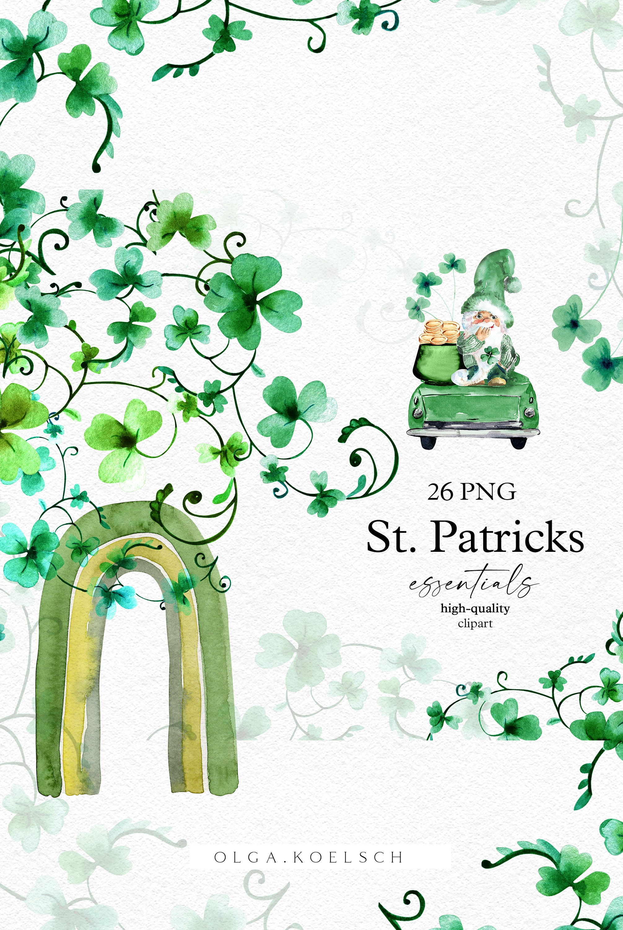 Watercolor St. Patrick's Day Clipart Shamrock Clipart St - Etsy