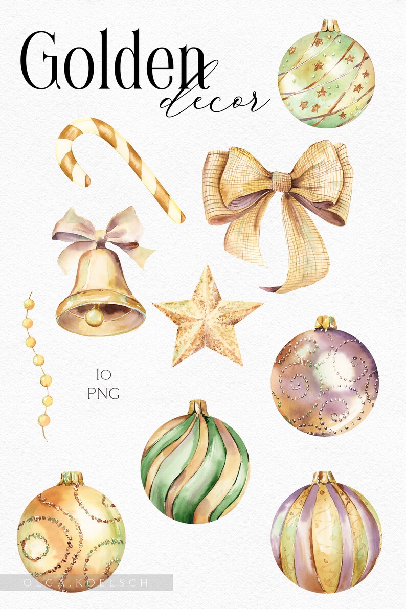 Christmas Baubles Clipart Watercolor Christmas Ornaments Png | Etsy