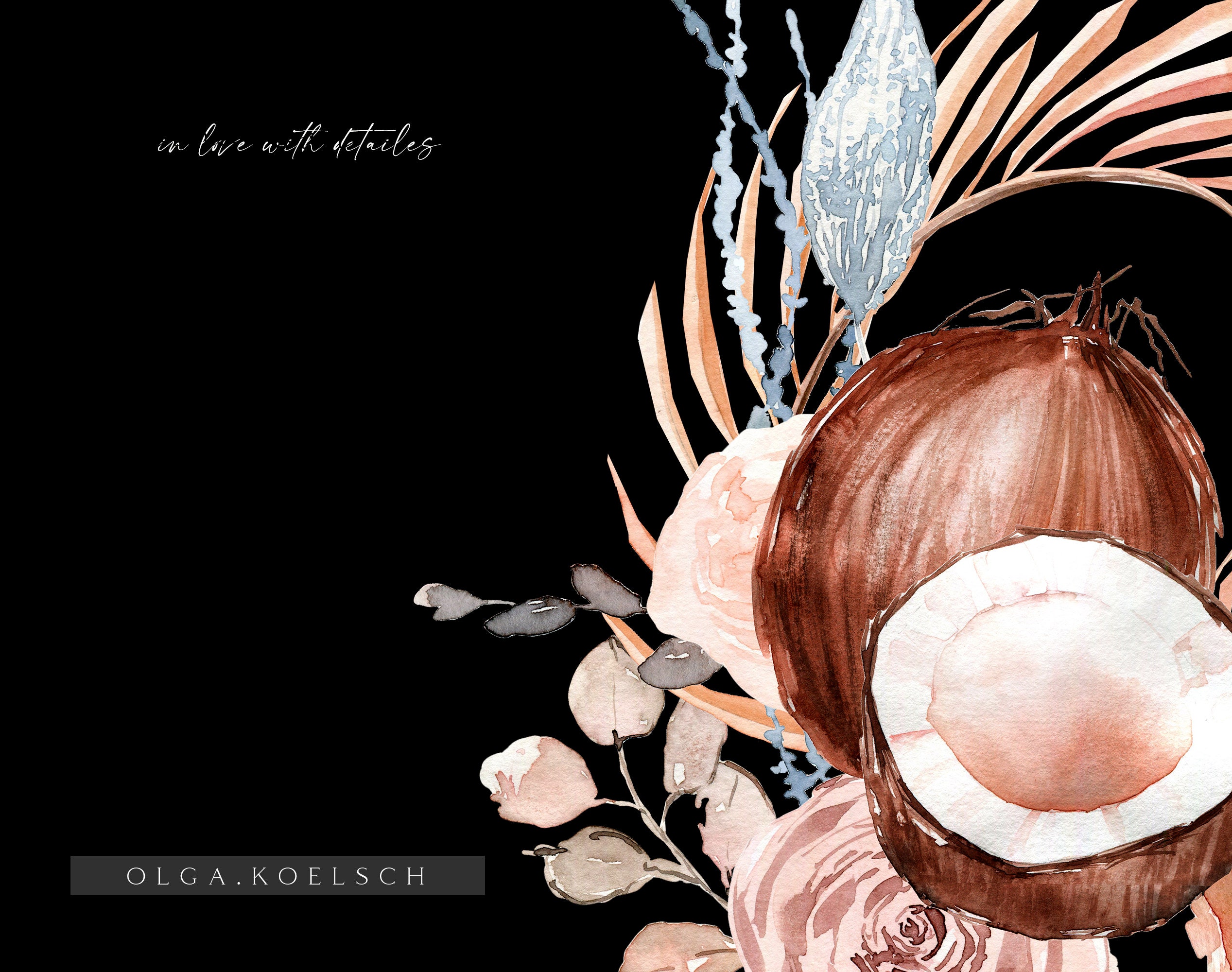 Watercolor Coconut Clipart Boho Tropical Clipart Coconut Png - Etsy