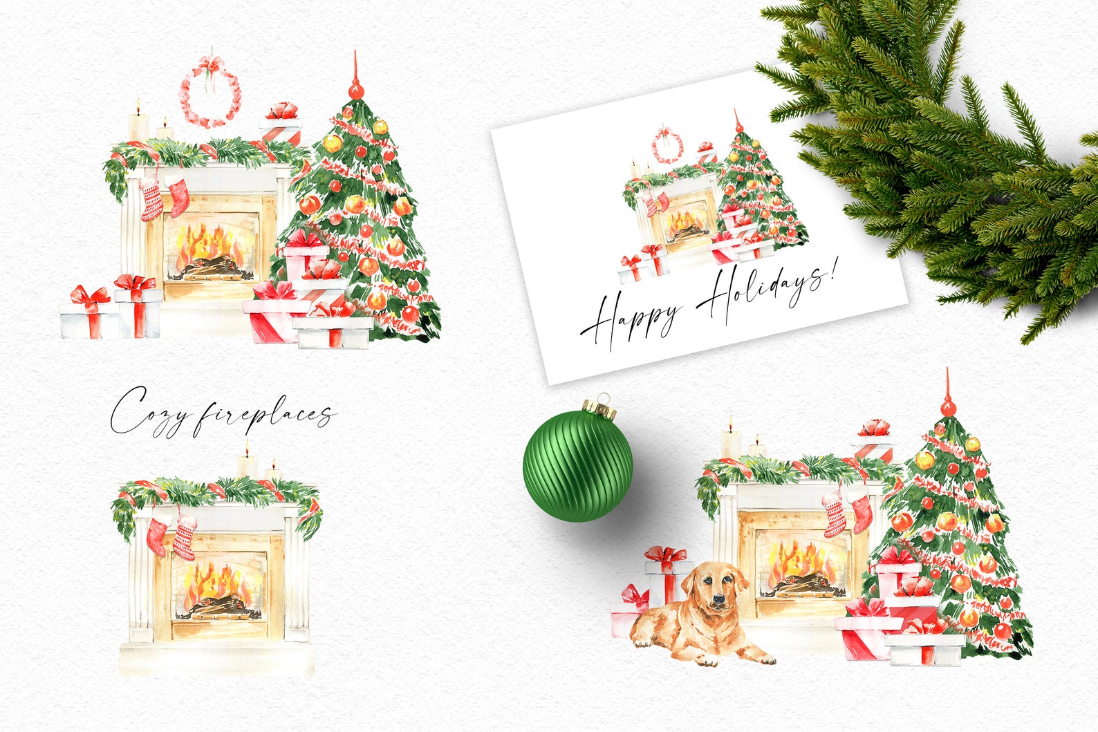 Watercolor Hygge Clipart Farmhouse Holiday Clip Art Dog - Etsy