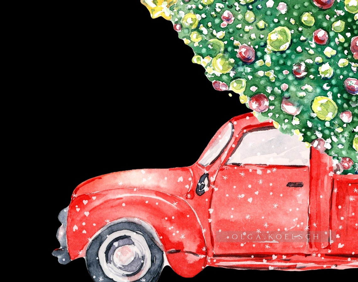 Red Christmas Truck Clipart Watercolor Red Christmas Truck - Etsy