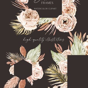 Watercolor Boho Floral Frame, Dried Flower Logo Png, Tropical ...