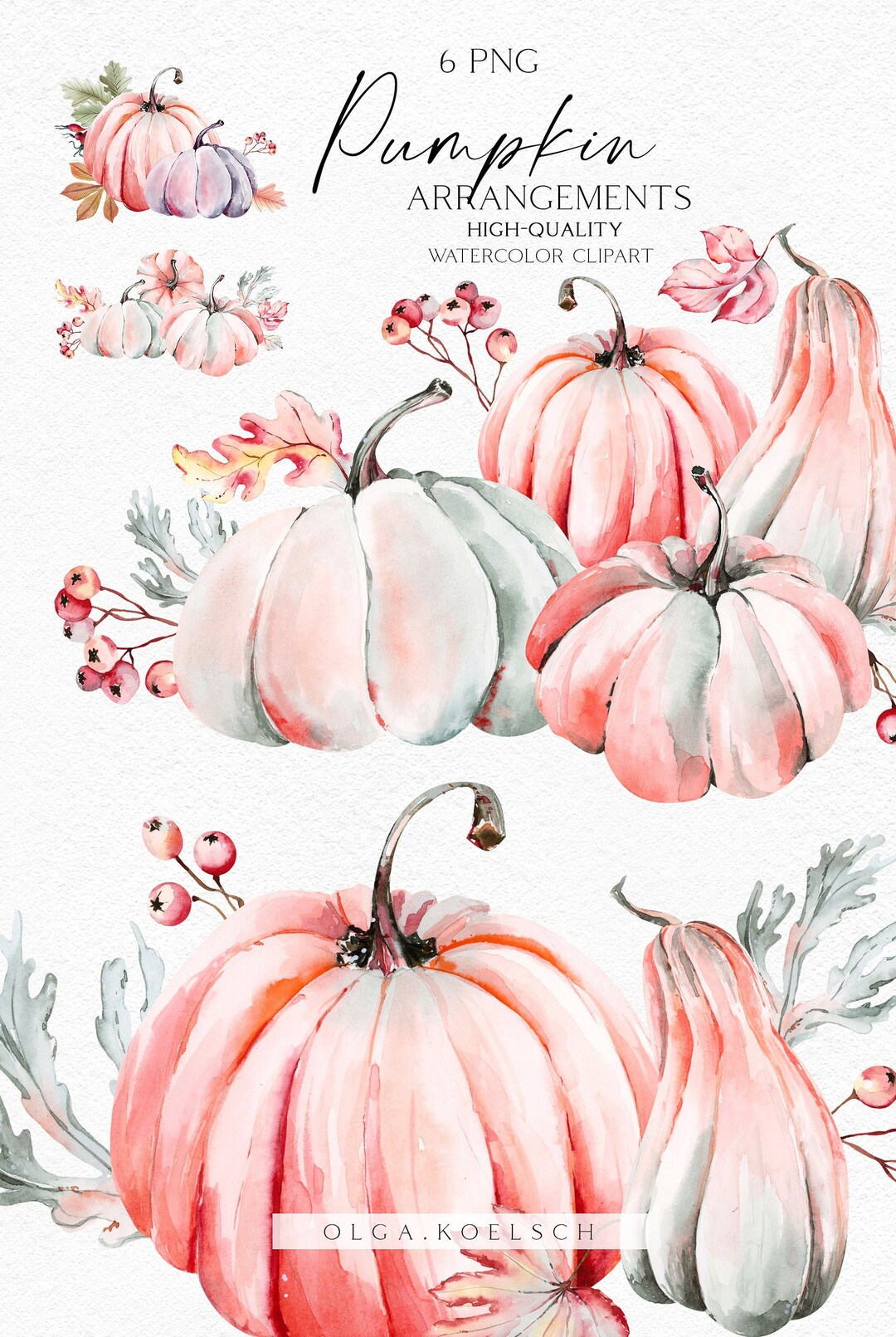Watercolor Pumpkin Png, Fall Pumpkin Clipart, Farmhouse Clipart for ...