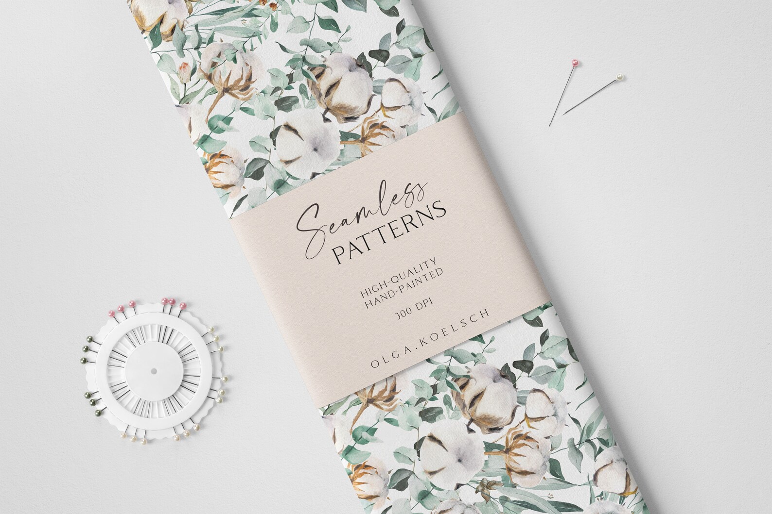 Watercolor Cotton Seamless Pattern, Eucalyptus Seamless Paper for ...