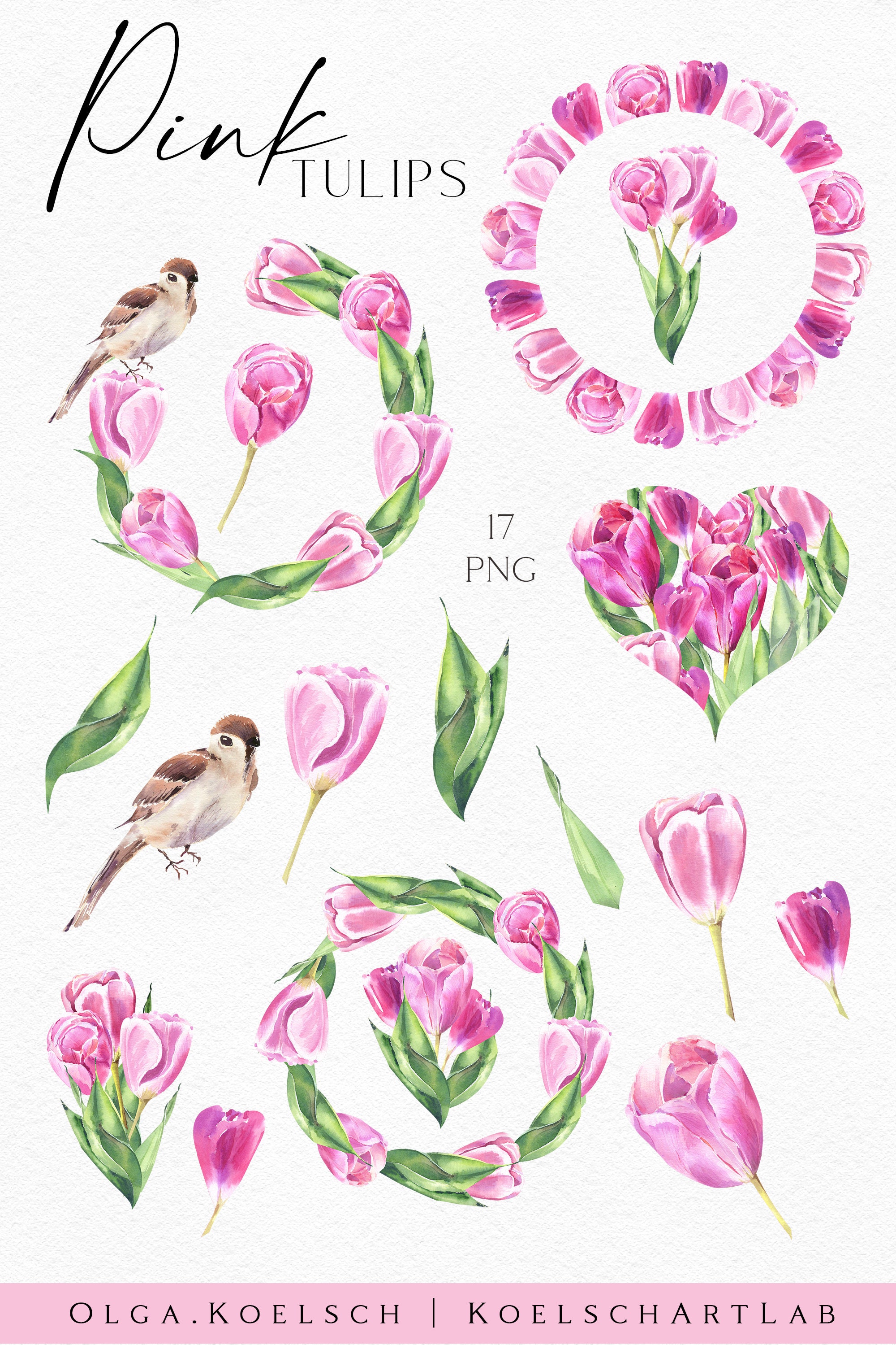 Watercolor Pink Tulip Clipart Easter Flowers Clip Art Pink - Etsy