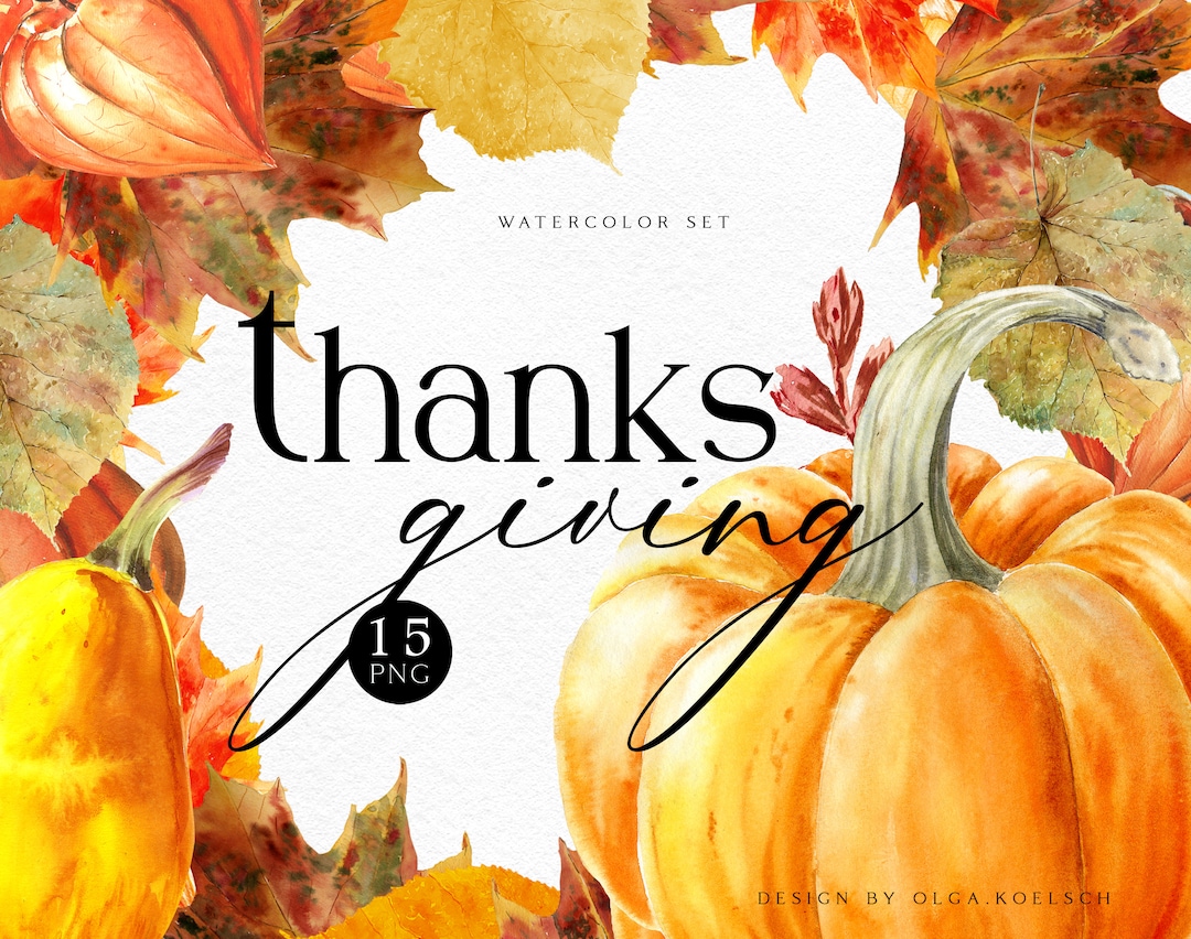 Watercolor Pumpkin Clipart, Fall Wreath Thanksgiving Clipart, Farmhouse ...