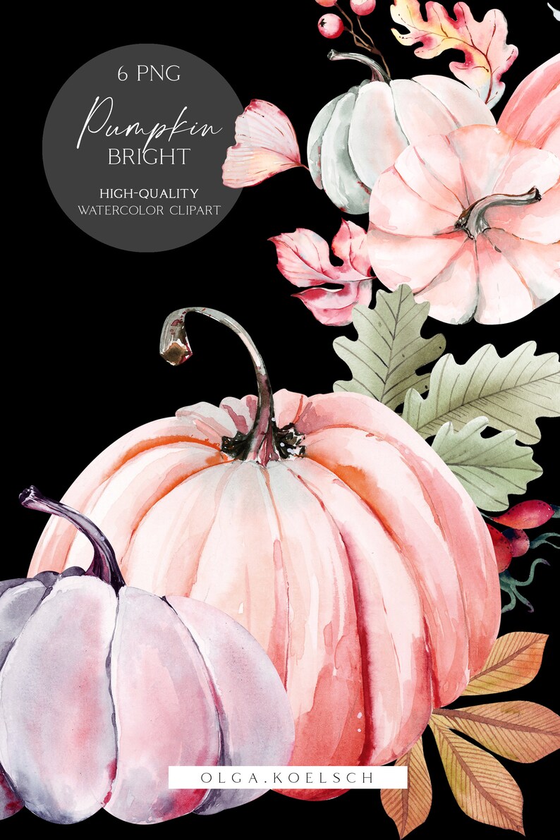 Watercolor Pumpkin Png Fall Pumpkin Clipart Farmhouse | Etsy