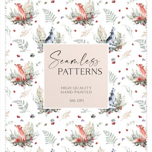 Woodland Animals Seamless Pattern for Fabric, Watercolor Forest Digital ...