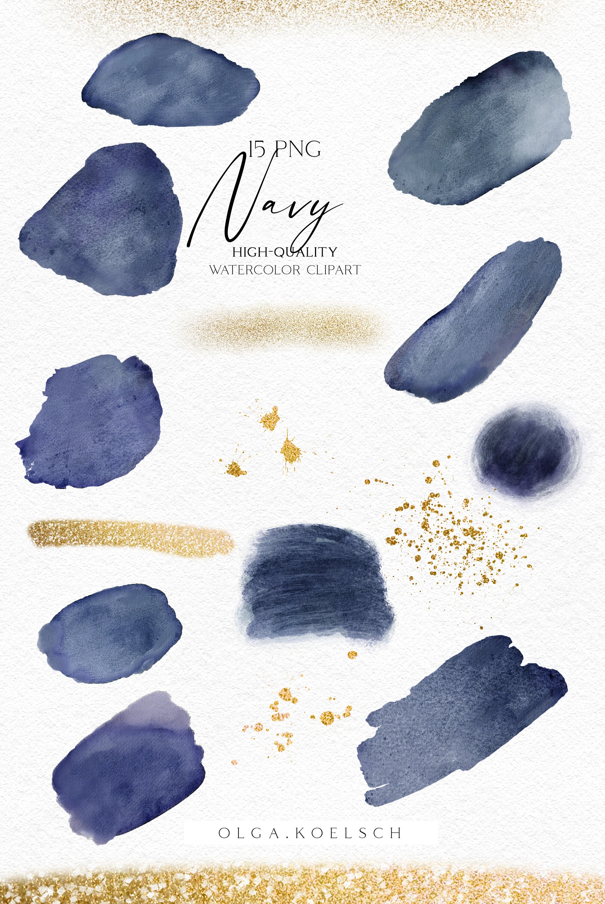 Navy and Gold Watercolor Brush Strokes Png Navy Blue - Etsy