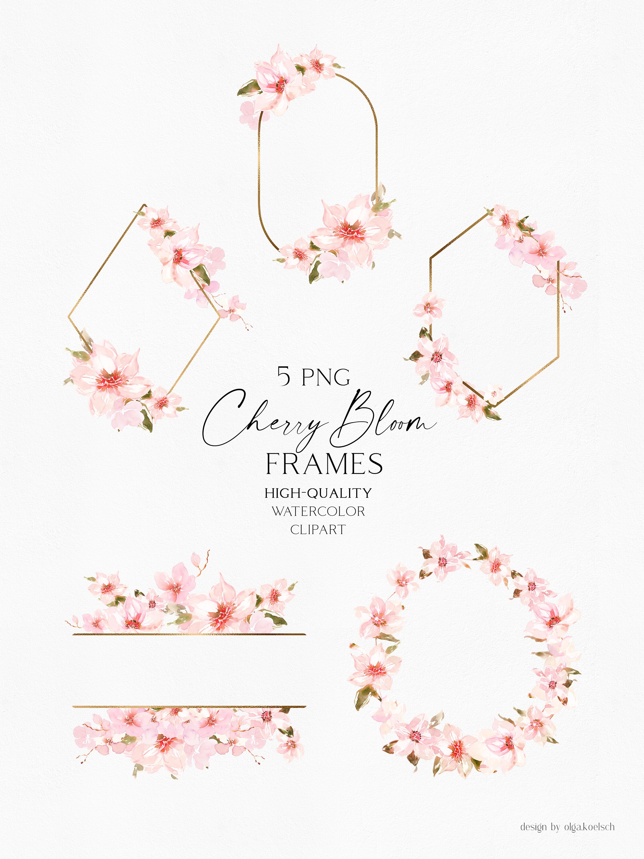 Cherry Blossom Frame Clipart. Watercolor Sakura Blossom Png - Etsy