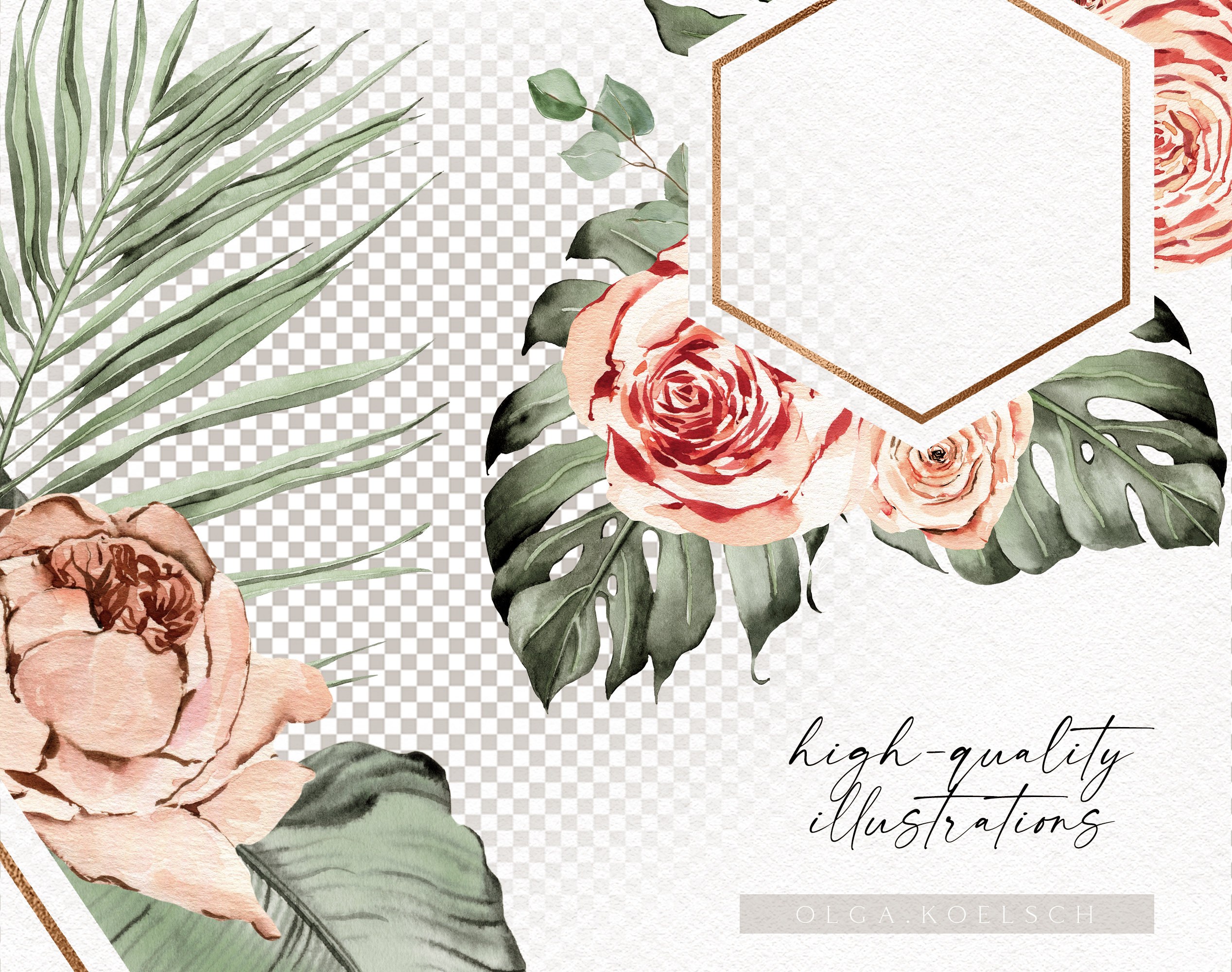 Boho Tropical Clipart Watercolor Boho Roses Border Clipart - Etsy