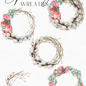 Watercolor Easter Clipart, Wreath Png, Spring Flowers Borders, Hand ...