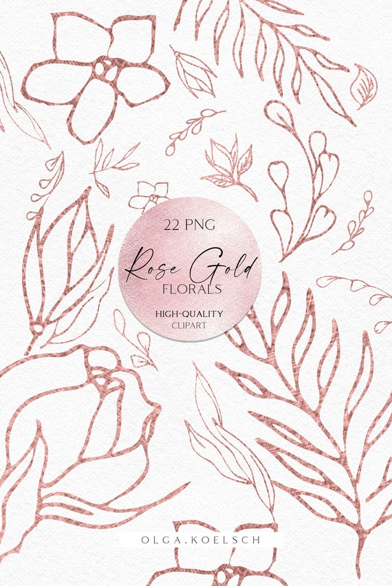 Rose Gold Glitter Floral Clipart Wedding Invitation Clipart - Etsy