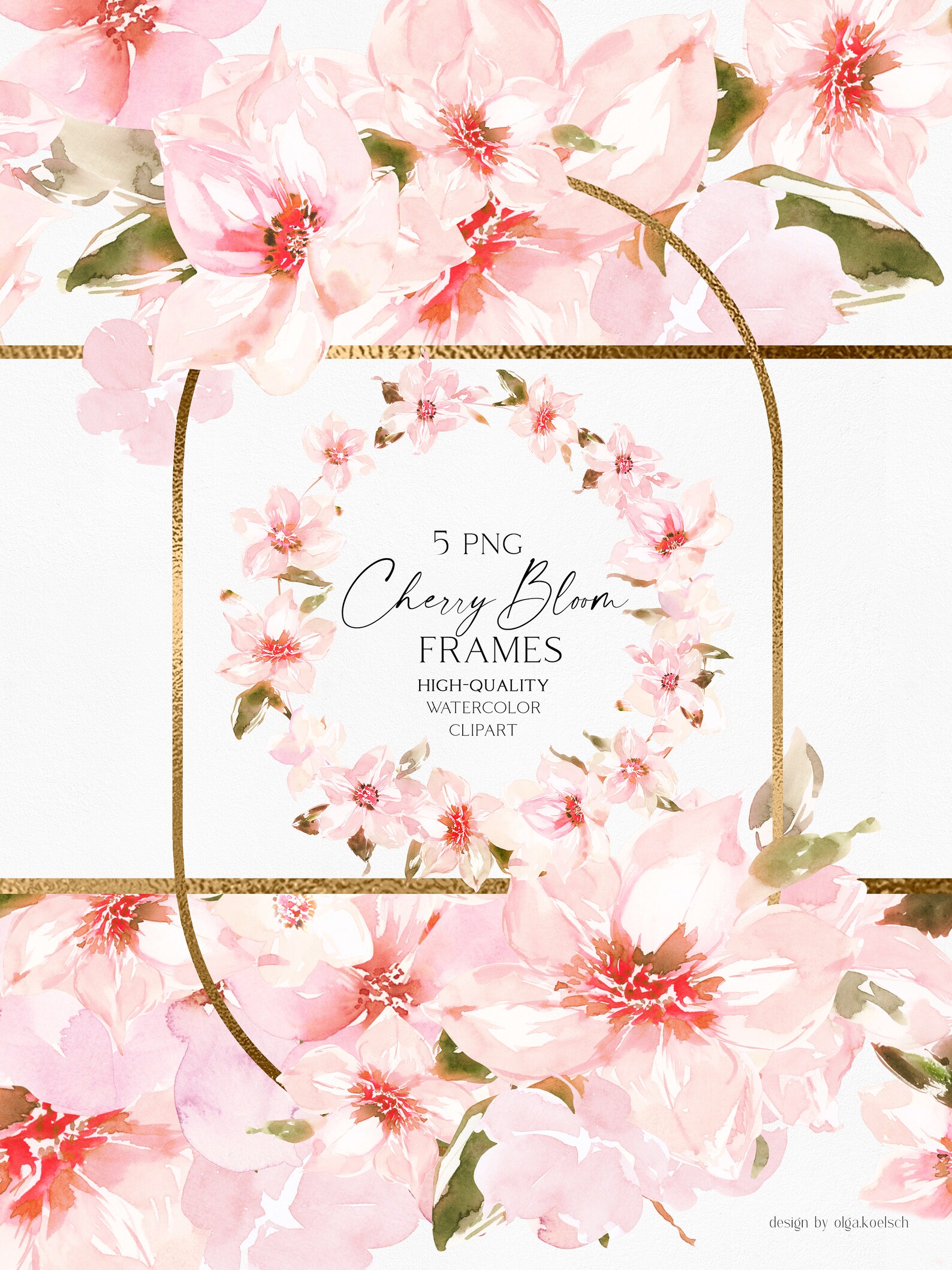 Cherry Blossom Frame Clipart. Watercolor Sakura Blossom Png, Pink ...