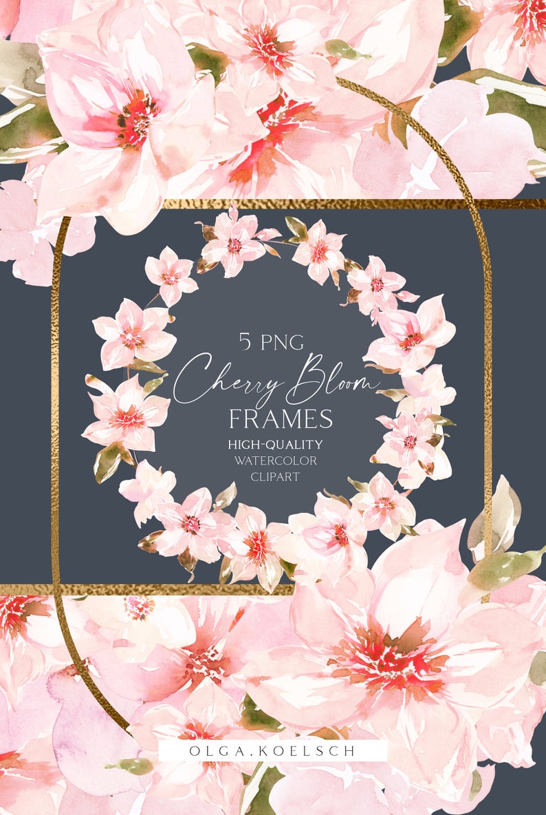 Cherry Blossom Frame Clipart. Watercolor Sakura Blossom Png - Etsy