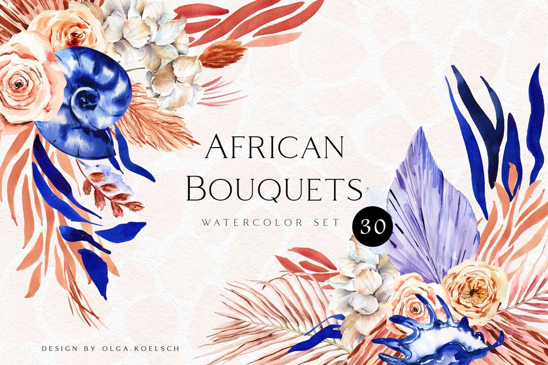 Tropical Watercolor Floral Clipart, Seashells, Boho Wedding (PNG) - Etsy