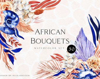 Watercolor Tropical Dried Flowers Clipart. Watercolor Summer | Etsy