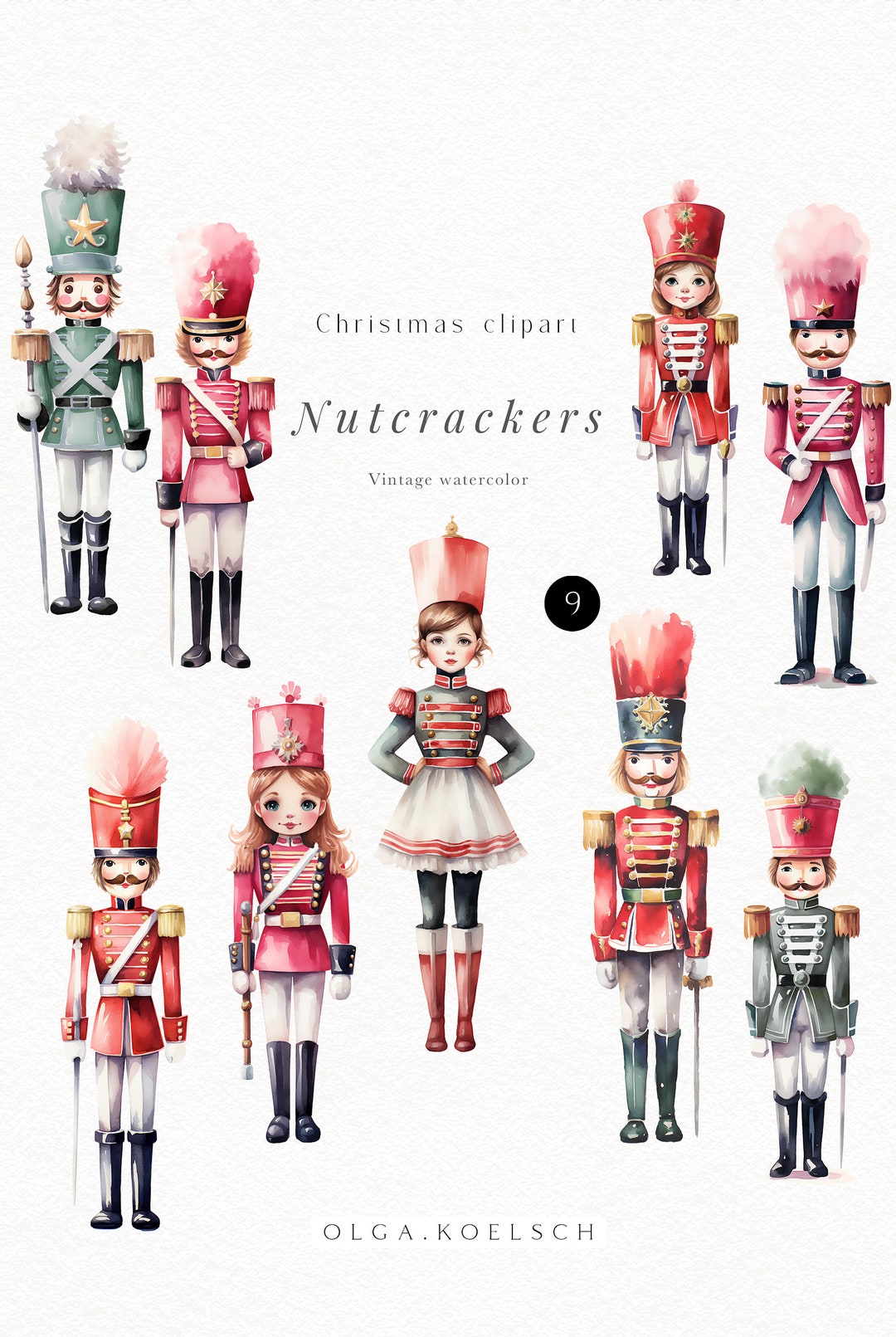 Watercolor Nutcracker Clipart for Retro Christmas Greeting Cards ...