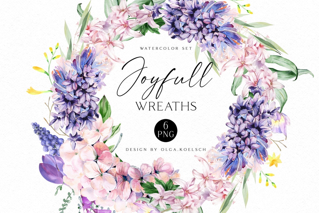 Watercolor Boho Floral Wreath Clipart, Purple Wedding Floral Clip Art ...