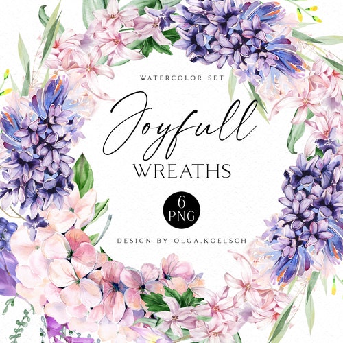 Watercolor Boho Floral Wreath Clipart Purple Wedding Floral - Etsy