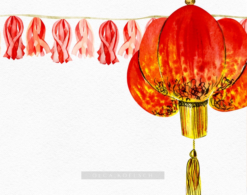 Watercolor Lunar Year Clipart Chinese lanterns clip art | Etsy