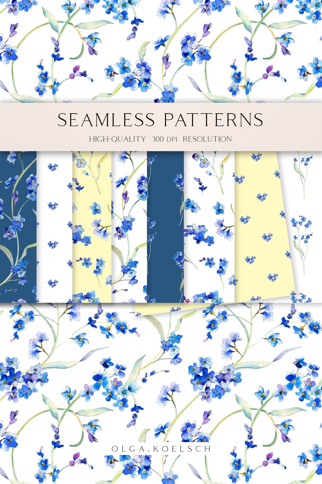 Forget Me Not Seamless Pattern for Fabric, Watercolor Blue Flower ...