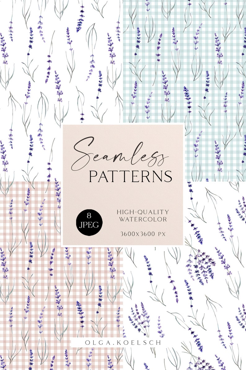 Watercolor Lavender Seamless Pattern, Boho Floral Digital Paper (JPEG ...