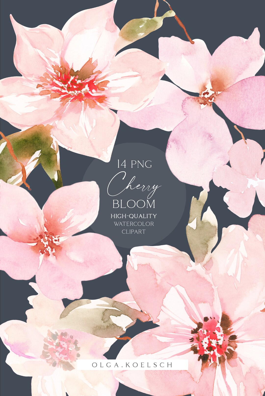 Cherry Blossom Clipart. Watercolor Sakura Blossom Png, Pink Floral ...