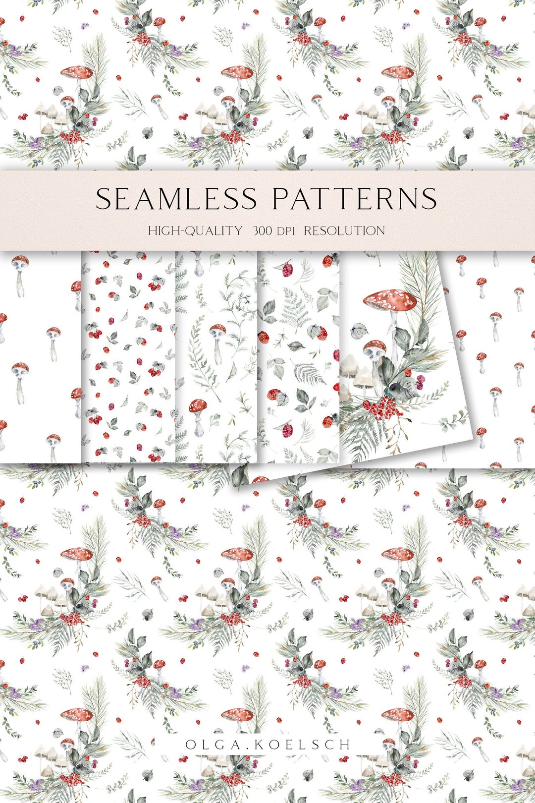 Woodland Seamless Pattern for Fabric, Watercolor Forest Greenery ...