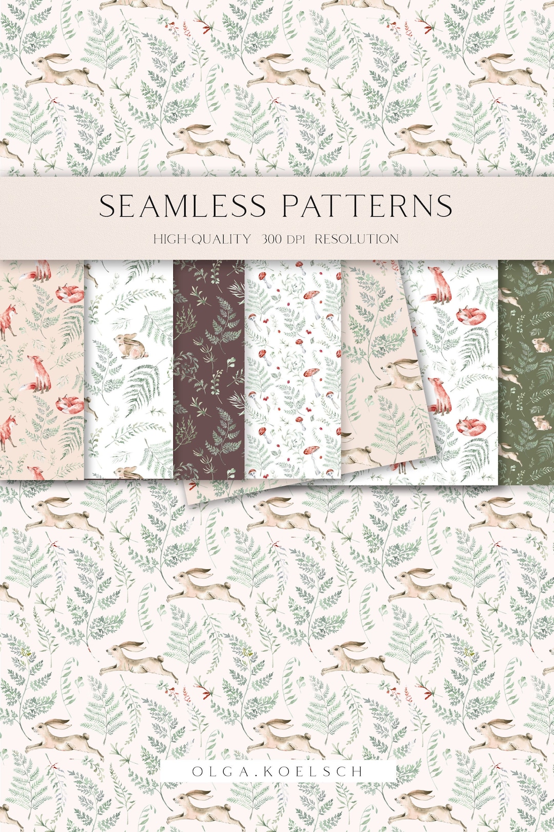 Woodland Seamless Pattern for Fabric, Watercolor Forest Animals ...