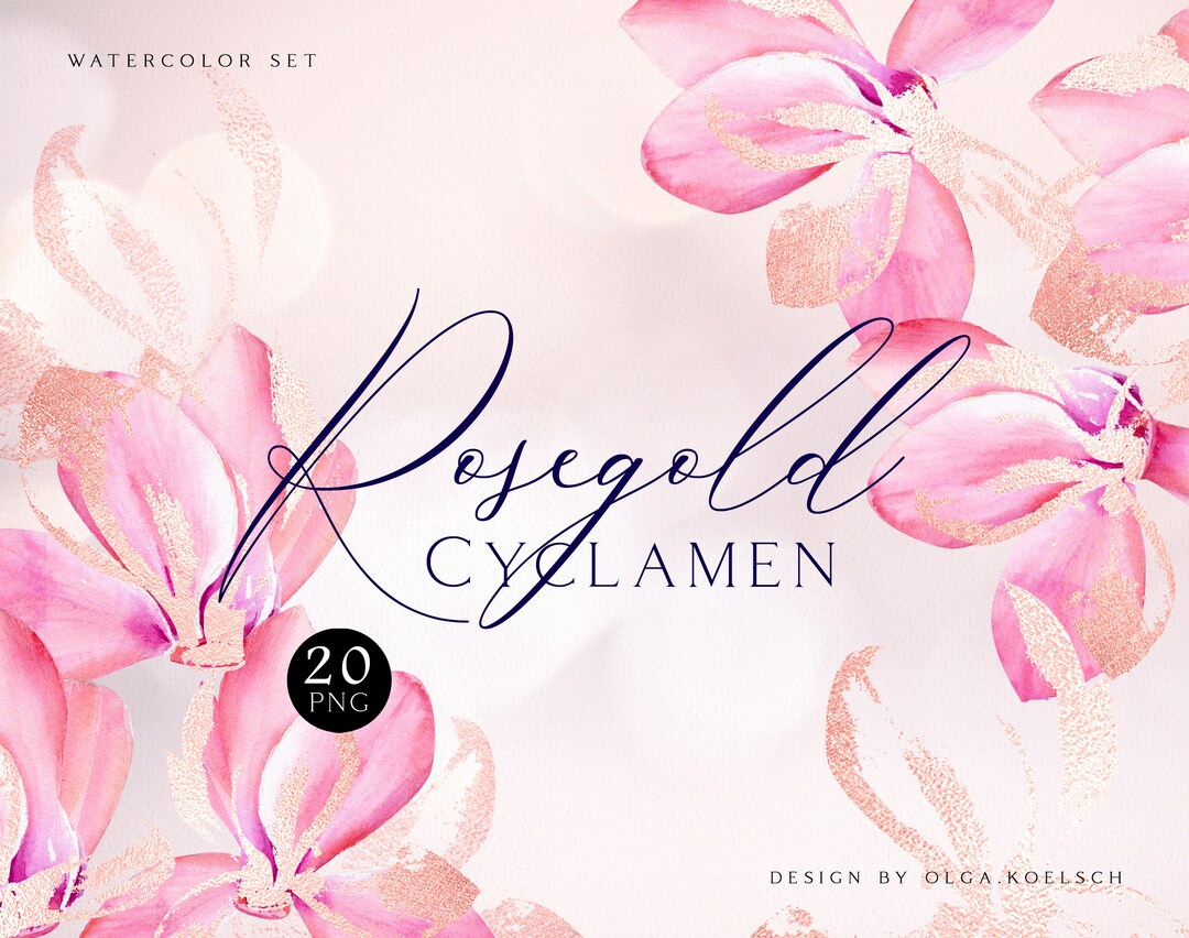 Watercolor Pink Floral Clipart, Rose Gold Clipart, Winter Flowers ...