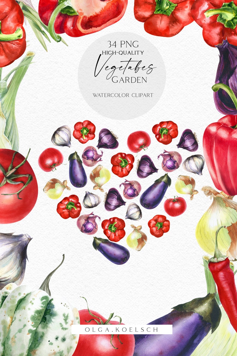 Watercolor Vegetables Clipart Cute Food Clipart Garden - Etsy
