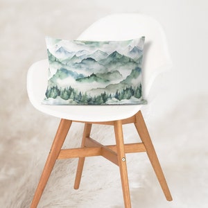 Watercolor Mountain Landscape Seamless Pattern for Fabric, Green Forest ...