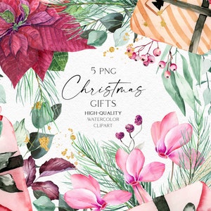 Watercolor Christmas Gift Clipart, Hand-painted Presents (PNG) - Etsy