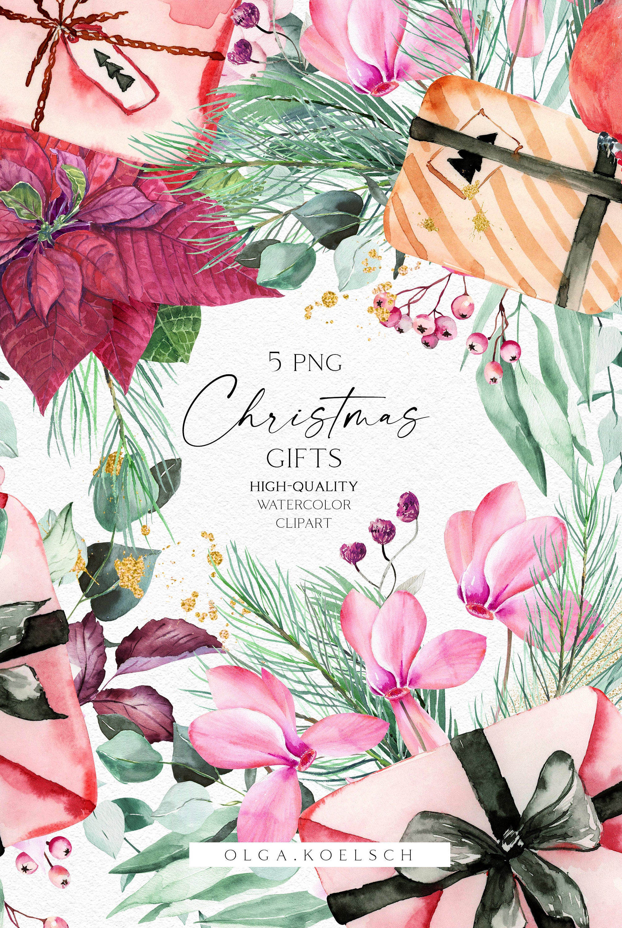Watercolor Christmas Gift Clipart, Hand-painted Presents (PNG) - Etsy