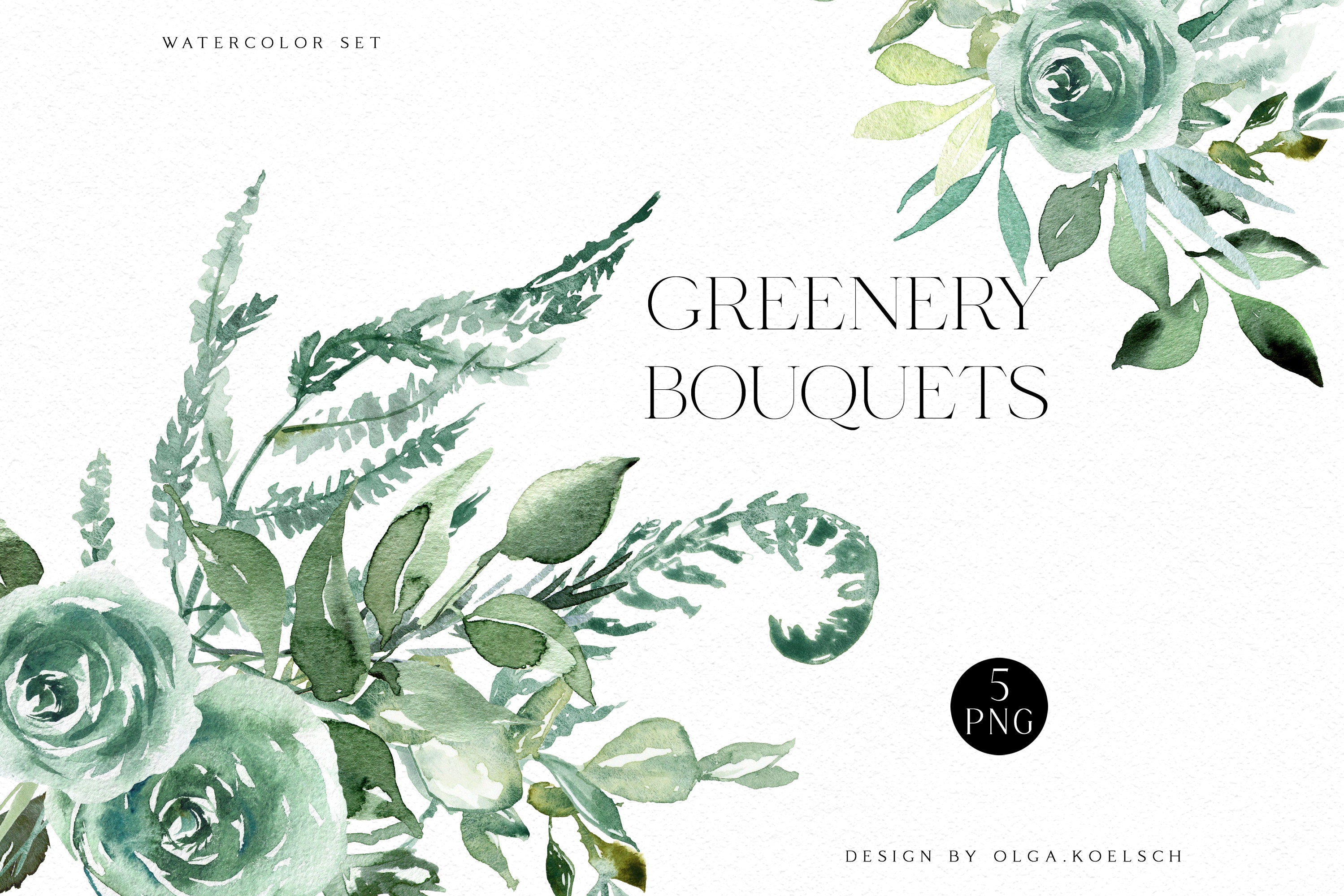 Boho Greenery Clipart Watercolor Green Floral Clipart for | Etsy