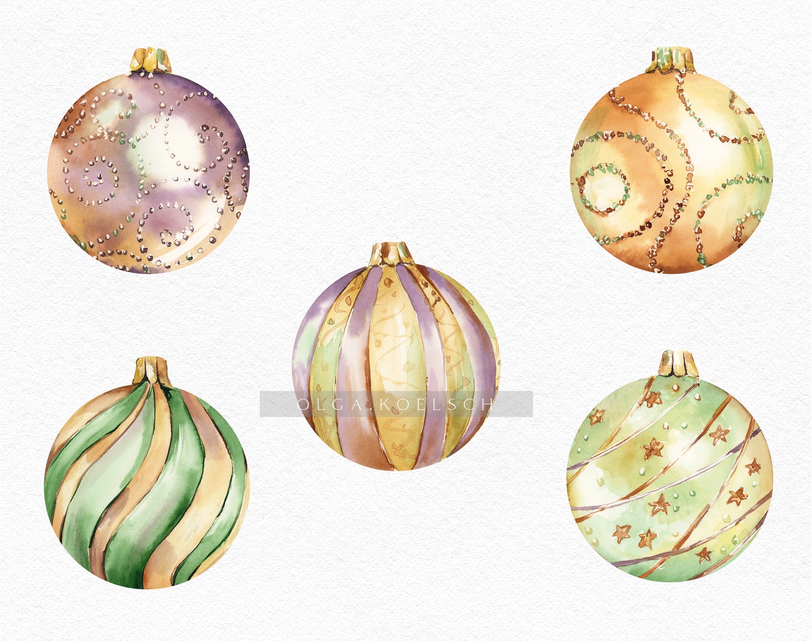 Christmas Baubles Clipart Watercolor Christmas Ornaments Png | Etsy