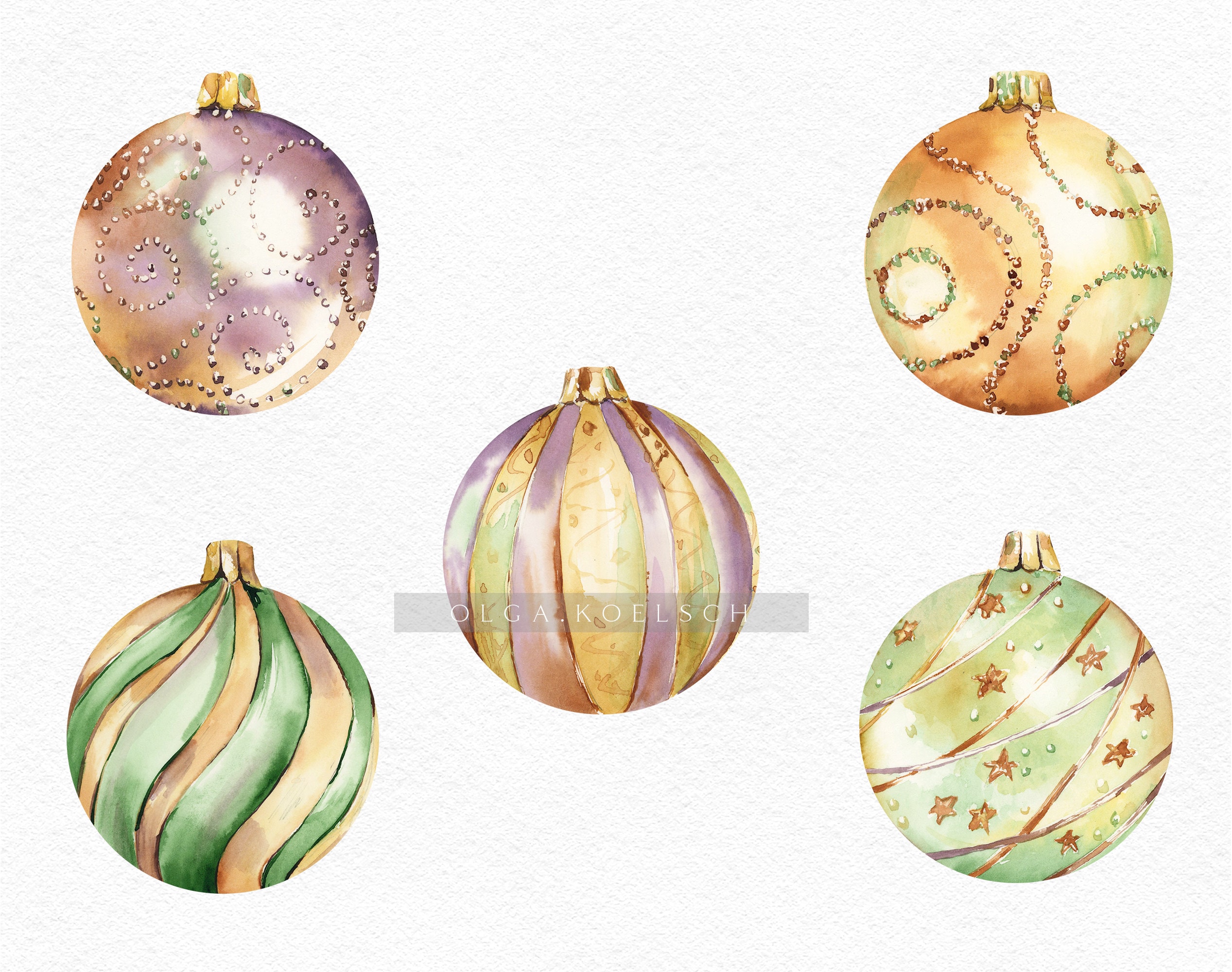 Christmas Baubles Clipart, Watercolor Christmas Ornaments Png, Winter ...