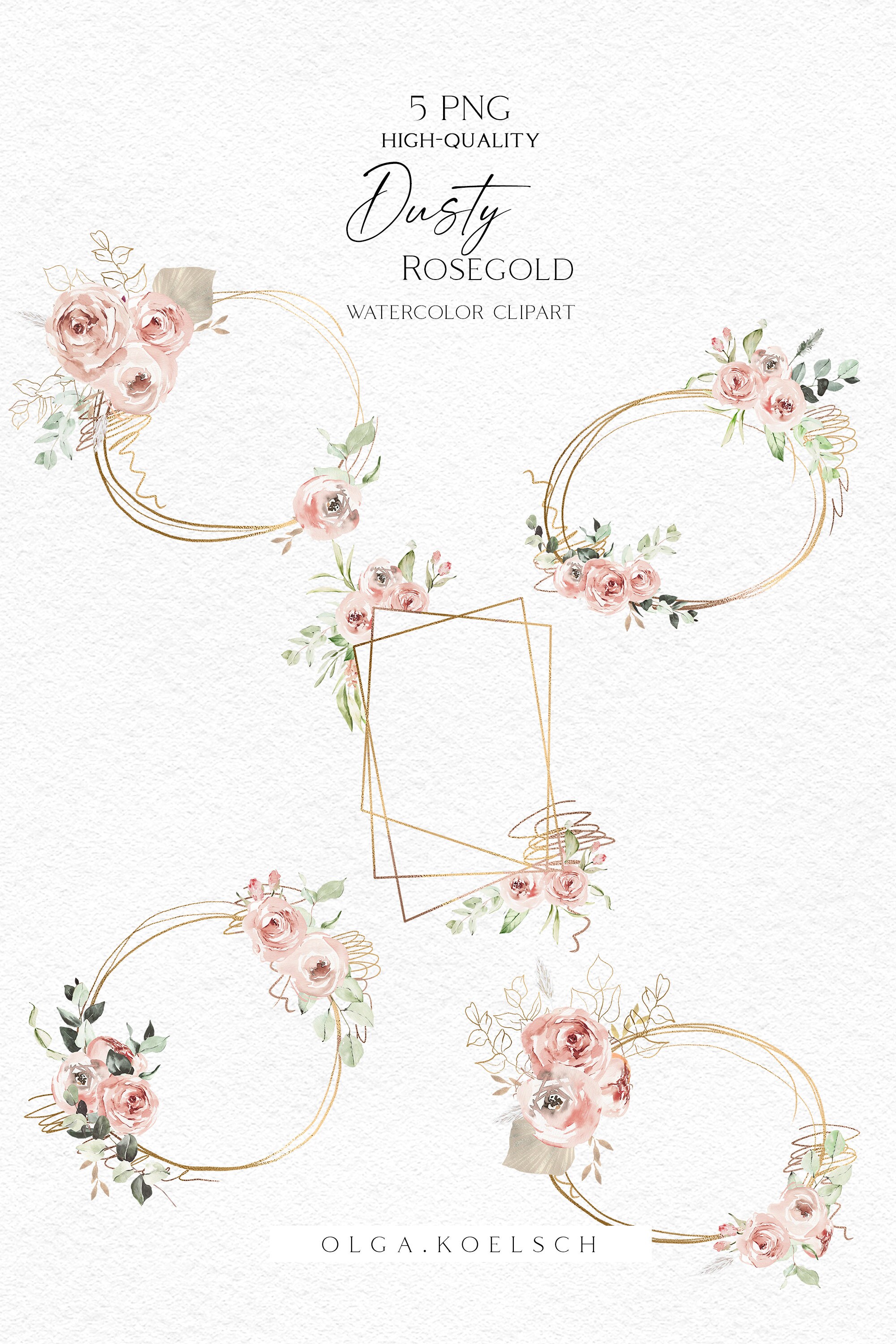 Boho Roses Gold Glitter Frame Clipart Watercolor Floral - Etsy