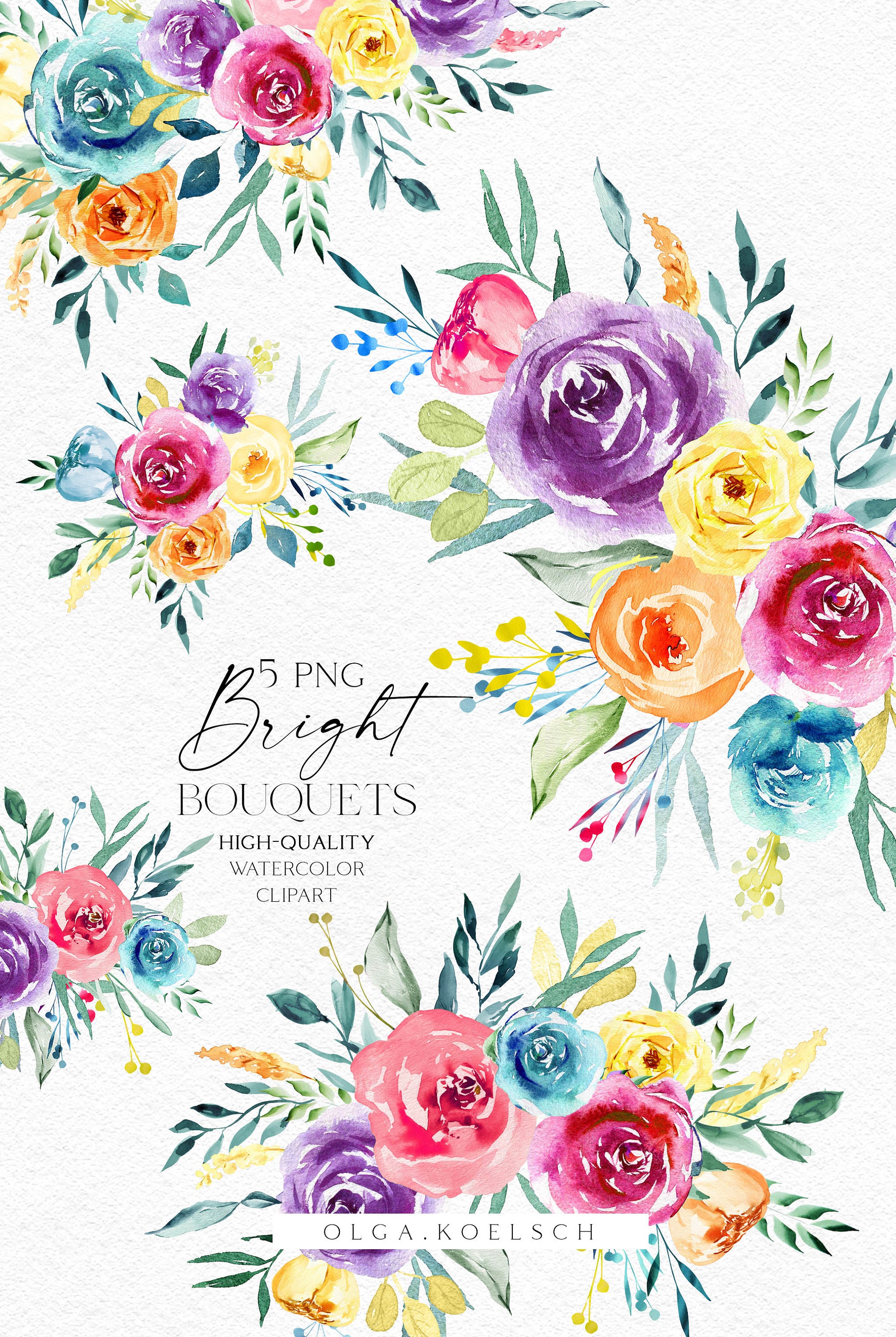Bright Bouquets Clipart Watercolor Summer Floral Borders Png - Etsy