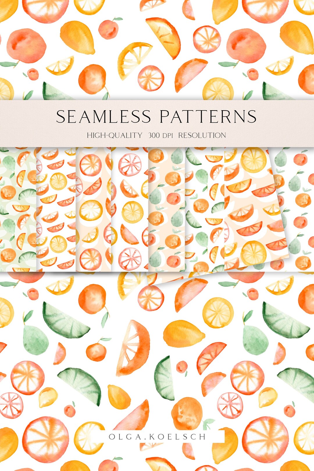 Citrus Seamless Pattern Fabric, Fruits Watercolour Summer Seamless ...