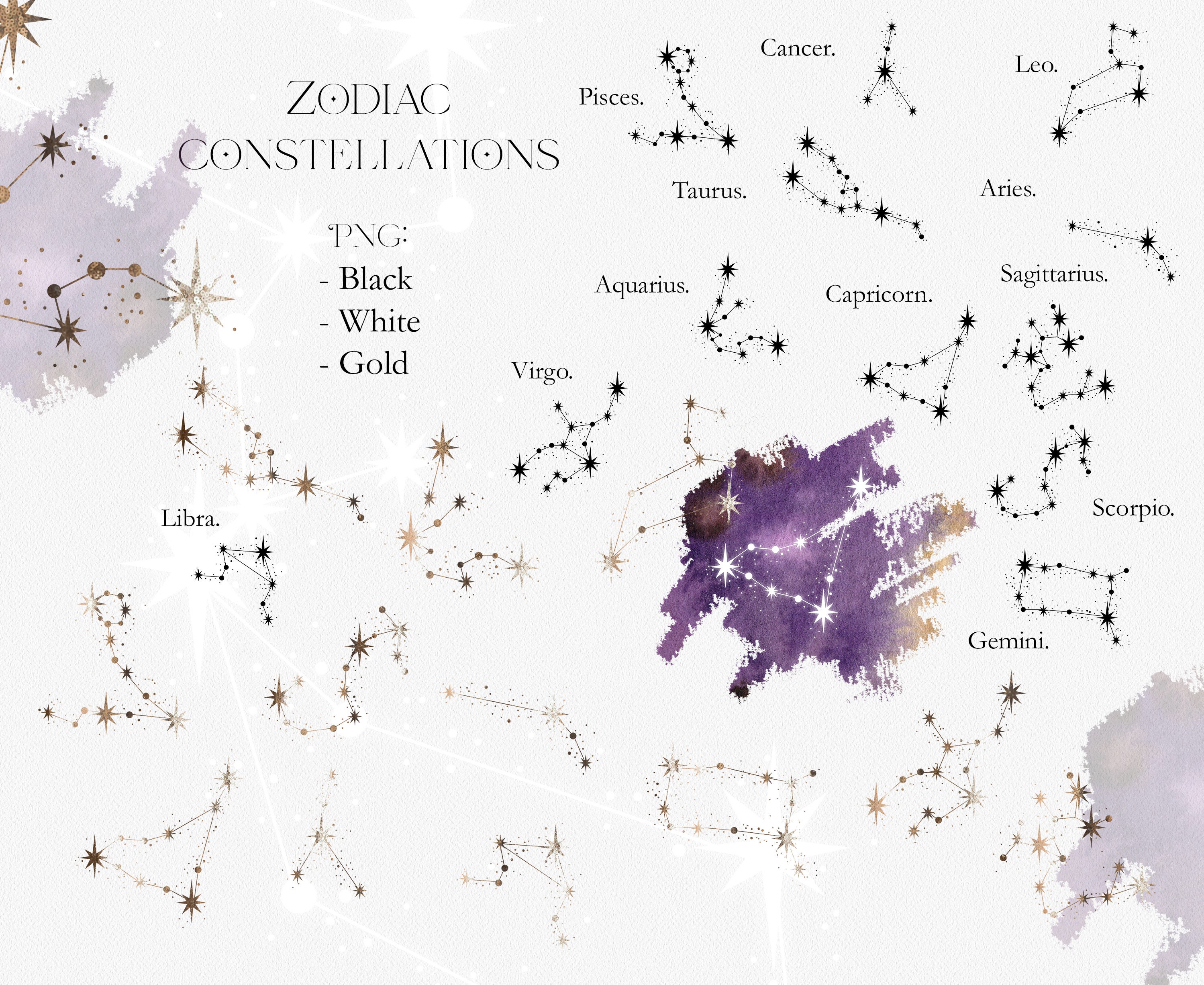 Zodiac Constellation Clipart Celestial Clip Art Zodiac - Etsy