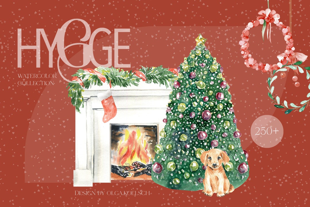 Watercolor Hygge Clipart, Fireplace and Snowman Clip Art, Cozy ...
